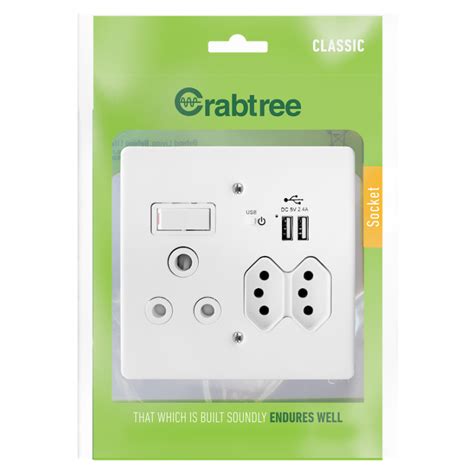 Classic USB Combo Socket Monoblock Complete With Steel Coverplate Crabtree Electrical