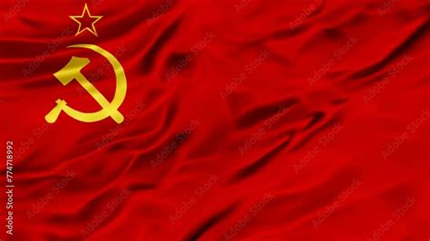 Vibrant Red Waving Soviet Flag With Hammer And Sickle Emblem A Historical Political Symbol Of