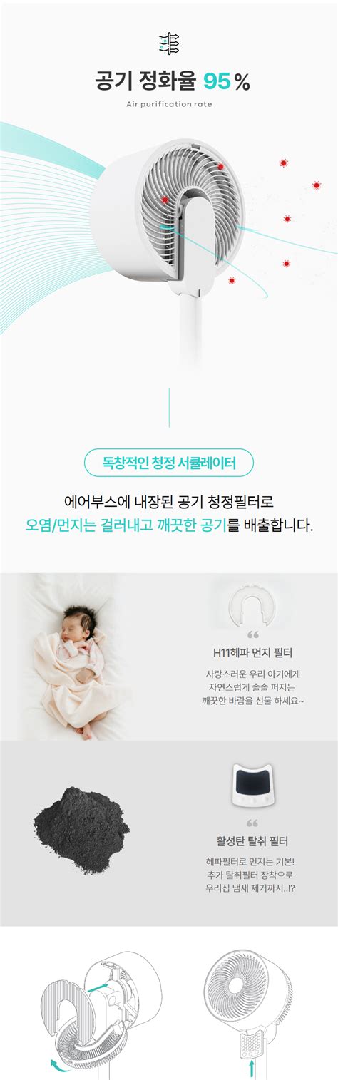 에어부스 공기청정 서큘레이터 아기바람 선풍기 저전력 Bldc 저소음 써큘레이터 날개 교체형 감도 깊은 취향 셀렉트샵 29cm