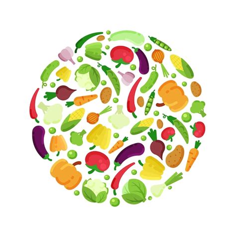Premium Vector Vegetables Delicious Natural Healthy Food In Circle Shape Vector Design