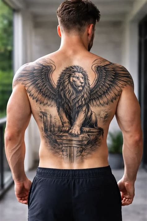 19 Trendy Back Lion Tattoos For Men This Year
