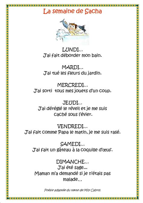 Fiche Maternelle Les Jours De La Semaine