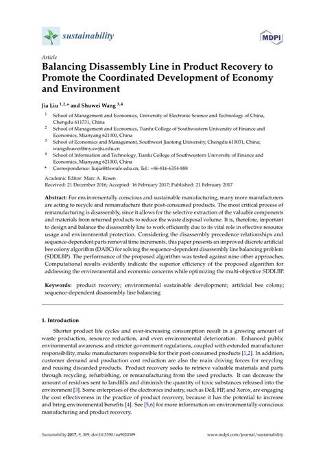 Pdf Balancing Disassembly Line In Product Recovery To Promote The Coordinated Development Of