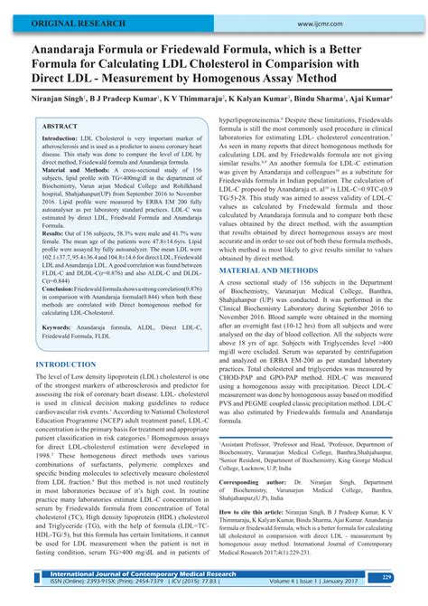 Pdf Anandaraja Formula Or Friedewald Formula Which Is A Better Formula For Calculating Ldl