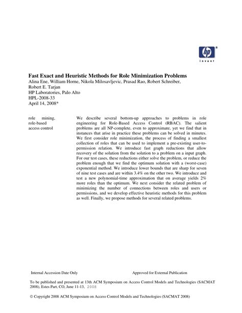Pdf Fast Exact And Heuristic Methods For Role Minimization Problems
