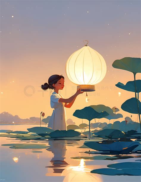 插画ai数字艺术 可爱女孩坐在荷叶上与莲花灯插画 Ai平面元素免费下载png格式2688像素编号70834782 千图网