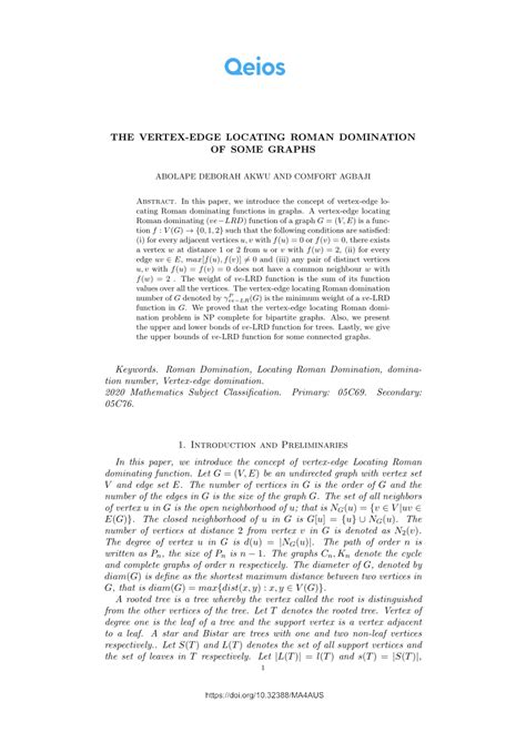 pdf the vertex edge locating roman domination of some graphs