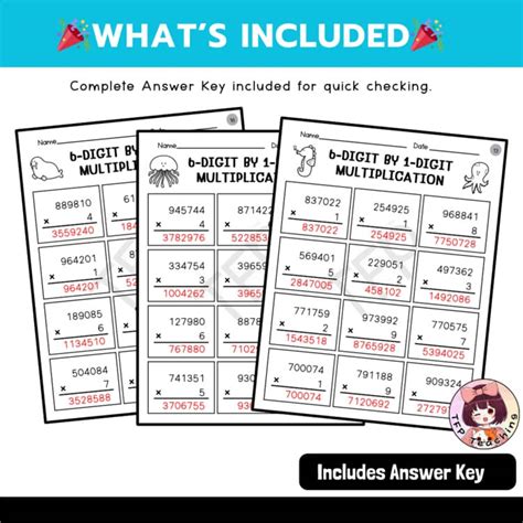 Multiplication Worksheets Multiplying 6 Digit By 1 Digit Numbers