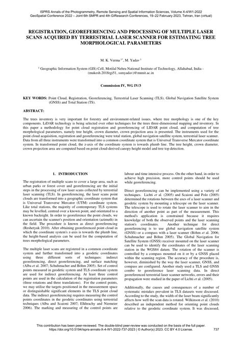 Pdf Registration Georeferencing And Processing Of Multiple Laser Scans Acquired By