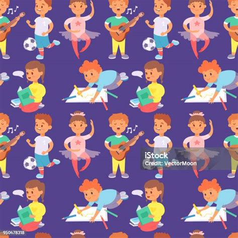 아이 들 노는 홈 게임의 벡터 종류 작은 아이 놀이 여름 야외 활동 레저 어린 시절 활동 완벽 한 패턴 배경 경기 스포츠에 대한 스톡 벡터 아트 및 기타 이미지 Istock