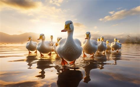 Premium AI Image Ducks In A Row Leading The Pack Generative AI