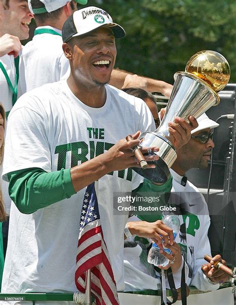 Boston Celtics Team Captain Paul Pierce Holds The 2008 Nba Finals Mvp