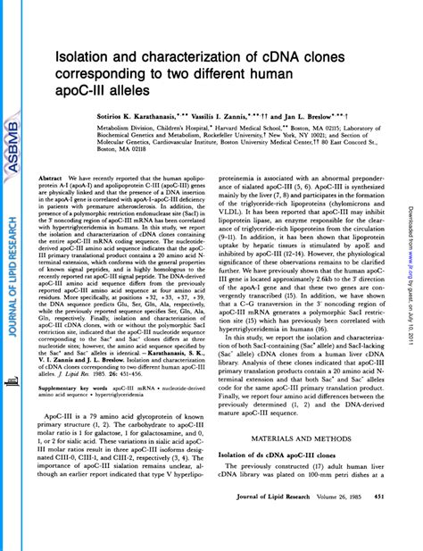 Pdf Isolation And Characterization Of Cdna Clones Corresponding To Two Different Human Apoc