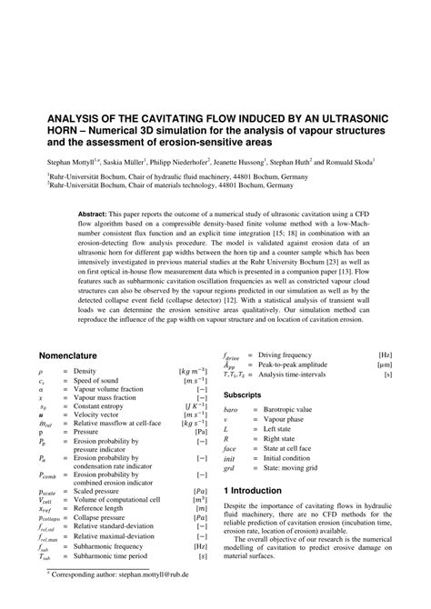 Pdf Analysis Of The Cavitating Flow Induced By An Ultrasonic Horn