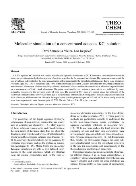 Pdf Molecular Simulation Of A Concentrated Aqueous Kcl Solution
