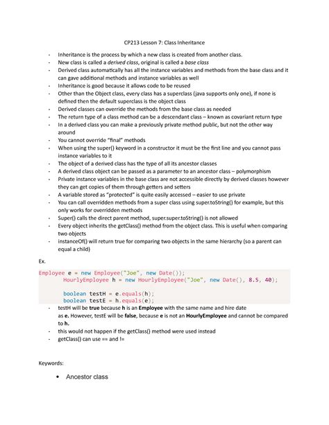 Lesson 07Notes CP213 Lesson 7 Class Inheritance Inheritance Is The