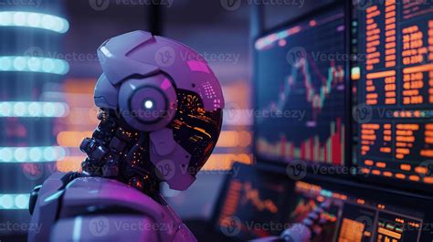 Advanced Ai Robot Analyzing Financial Data On Multiple Screens In A Futuristic Setting 46776873