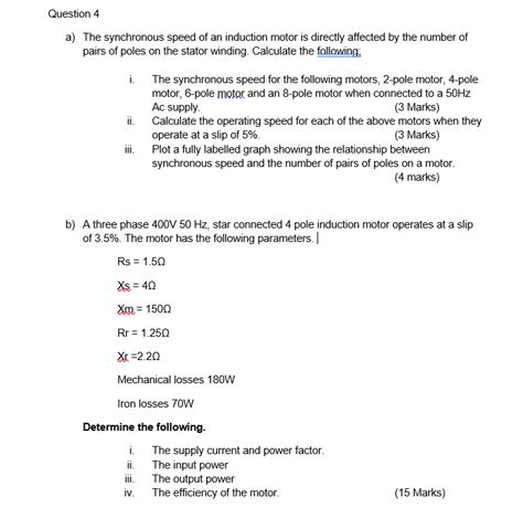 Solved Question A The Synchronous Speed Of An Induction Chegg