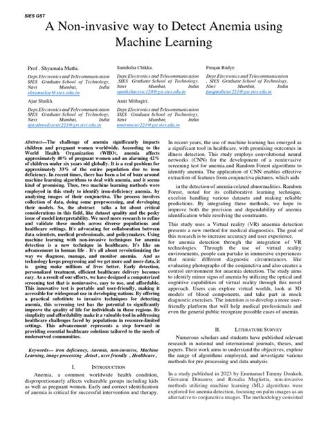non invasive way to detect anemia using ml pdf machine learning
