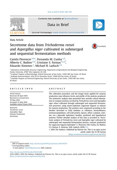 Pdf Secretome Data From Trichoderma Reesei And Aspergillus Niger Cultivated In Submerged And