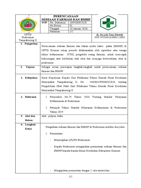 tps ii 8 2 1 1 sop perencanaan obat di uptd kesmas tps ii pdf