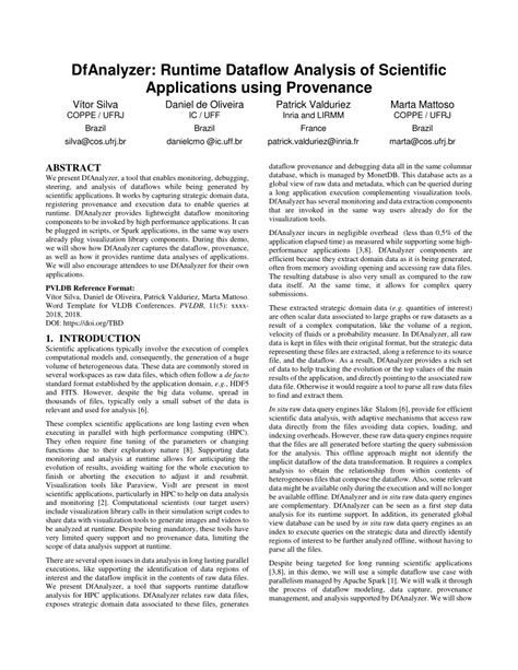 Pdf Dfanalyzer Runtime Dataflow Analysis Of Scientific Applications Using Provenance