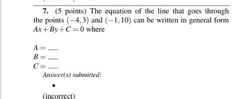 solved 7 5 points the equation of the line that goes