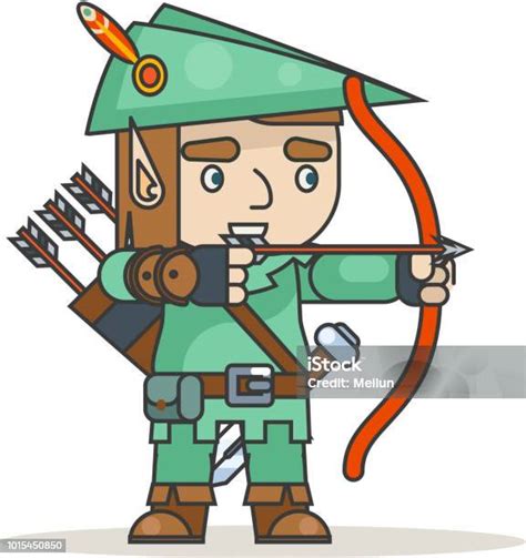 아처 사격의 명 수 활 화살 요정 판타지 중세 액션 롤플레잉 게임 캐릭터 고립 아이콘 벡터 일러스트 레이 션 격투기에 대한 스톡