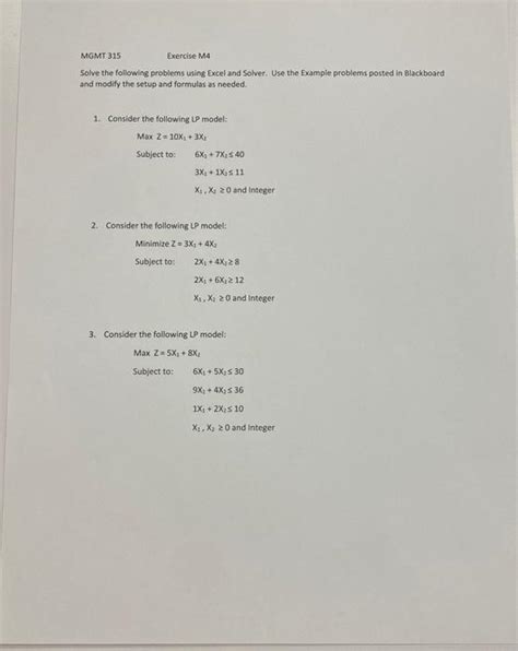 Solved Solve The Following Problems Using Excel And Solver