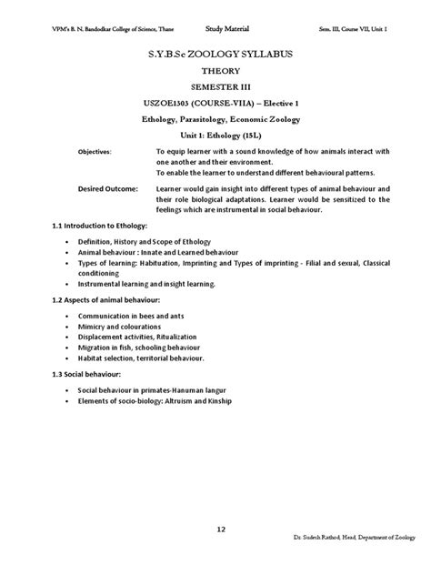 Sybsc Sem Iii Course Vii Unit1 Ethology Pdf Ethology Classical Conditioning