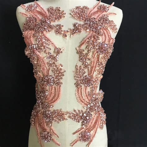 Sparkling Pink Bodice Rhinestone Applique Heavy Beads Motif Diamante