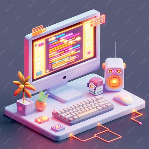 A 3d Animation Computer With A Website Isometric In The Style Of Pixar