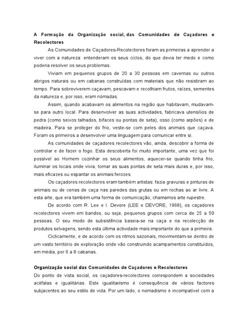 Organização Social Dos Caçadores Recolectores Pdf Caça Caçador Coletor