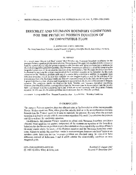 Pdf Dirichlet And Neumann Boundary Conditions For The Pressure Poisson Equation Of