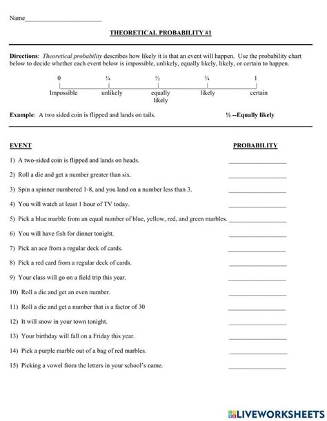 Theoretical Probability Worksheet Live Worksheets Worksheets Library