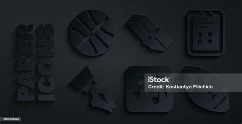 음표 음색 체크 표시가 있는 시험지 만년필 펜촉 미식축구공 지우개 또는 고무 및 농구 아이콘을 설정합니다 벡터 공 스포츠 장비에 대한 스톡 벡터 아트 및 기타 이미지