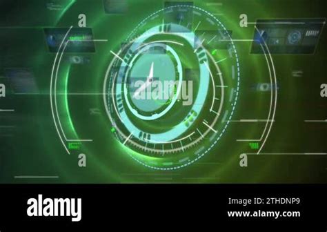 Animation Of Data Processing With Hud And Clock Light Beams On Digital Interface Digital