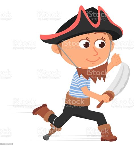칼을 든 재미 있은 소년 해적 흰색으로 고립된 어린이 캐릭터 재생 검에 대한 스톡 벡터 아트 및 기타 이미지 검 귀여운 놀기 Istock