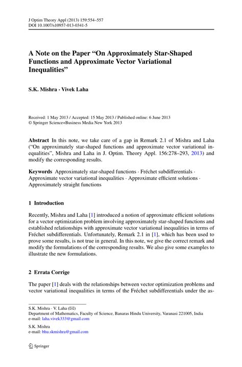 Pdf A Note On The Paper “on Approximately Star Shaped Functions And Approximate Vector
