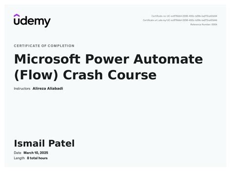 Just Completed The Microsoft Power Automate Flow Crash Course On Udemy… Ismail Patel