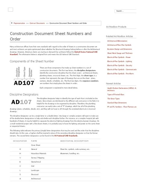 Construction Document Sheet Numbers And Order Components Of The Sheet