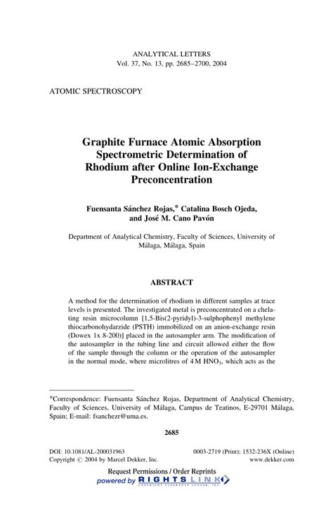 Pdf Graphite Furnace Atomic Absorption Spectrometric Determination Of Rhodium After Online Ion