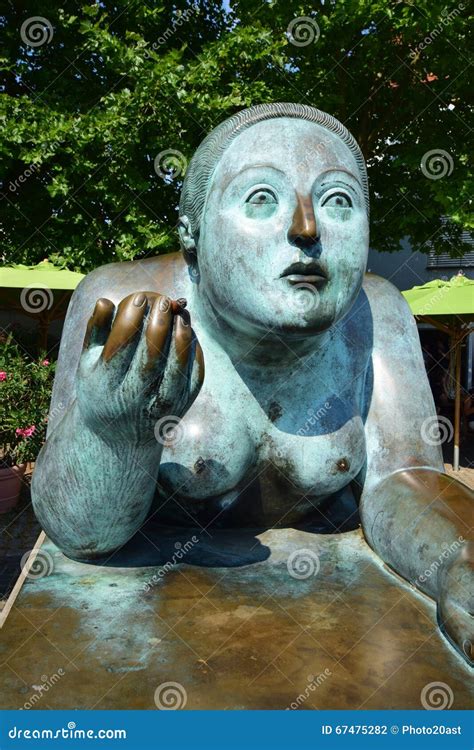 Sculpture Of A Lying Fat Naked Woman In Bamberg Germany Editorial
