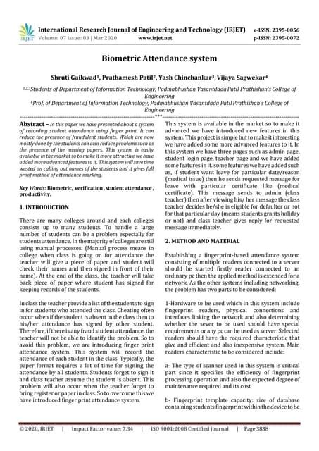 Irjet Biometric Attendance System Pdf
