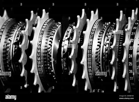 A Closeup Of Numbered Cogs Of A World War 2 German Encryption Machine