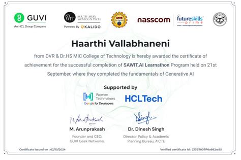 Haarthi Vallabhaneni On Linkedin Generativeai Ai Learning Sawit Hcltech Womenintech