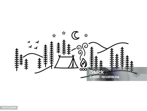 아름 다운 미니 멀 벡터 일러스트 레이 션간단한 즐거움의 숲에서 캠핑 캠프 파이어에 대한 스톡 벡터 아트 및 기타 이미지 캠프 파이어 컷아웃 캠핑 Istock