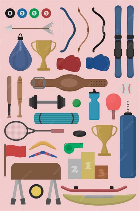 스포츠를 위한 운동 장비 목록 벡터 일러스트 레이 션 프리미엄 벡터