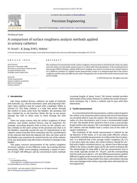 Pdf A Comparison Of Surface Roughness Analysis Methods Applied To Urinary Catheters Dokumen Tips