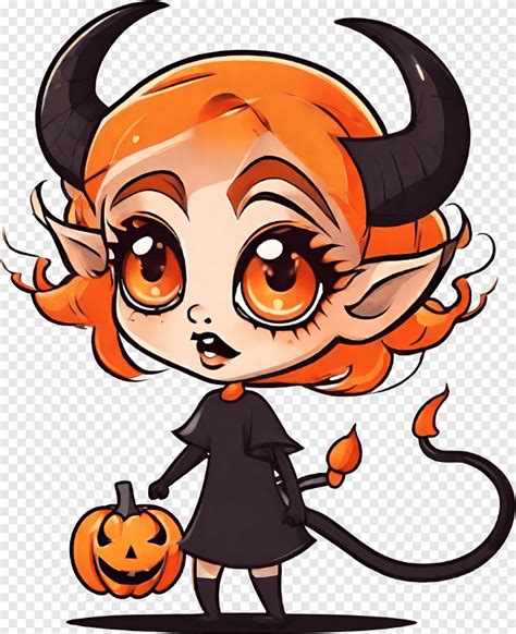 Ai 생성 소녀 악마 호박 복장 할로윈 귀여운 장난 주황색 Png Pngegg